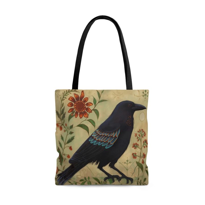 Folk Art Black Raven Tote Bag - Cute Cottagecore Totebag Makes the ...