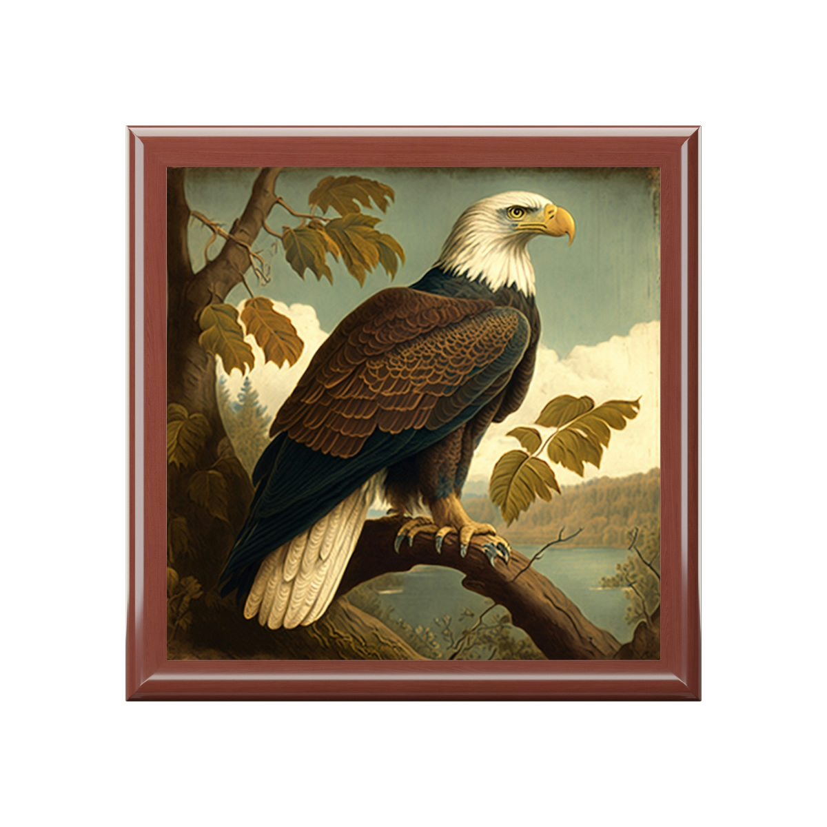 Vintage Bald Eagle Wooden Keepsake Jewelry Box - Mowbi