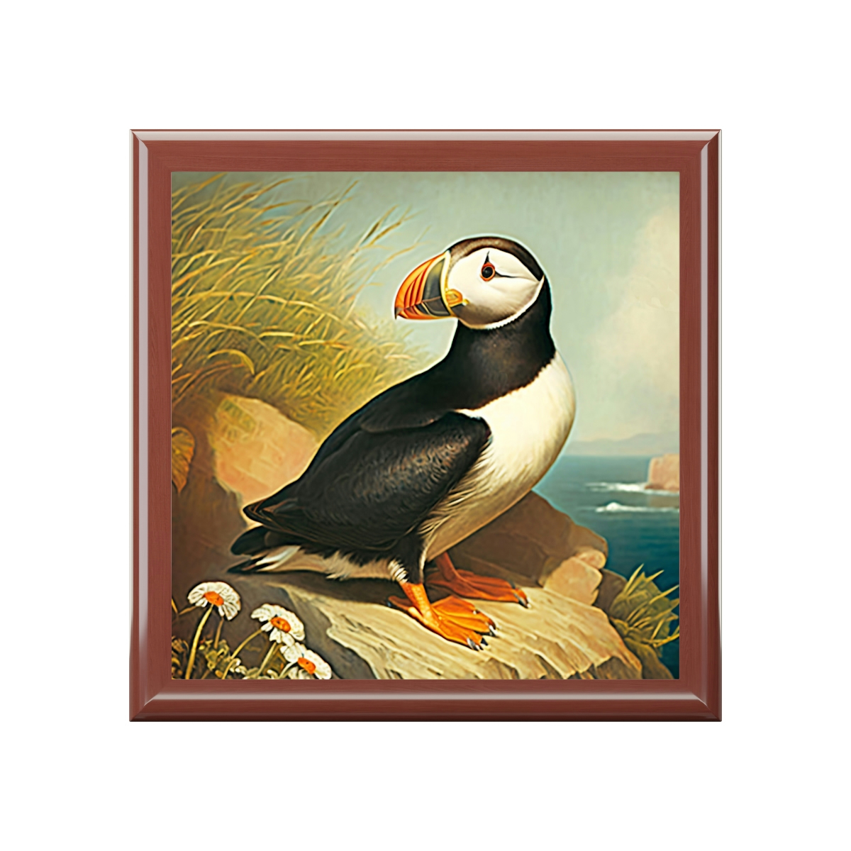 Vintage Puffin Wooden Keepsake Jewelry Box - Mowbi