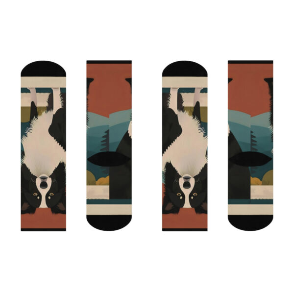 Woodland Mid-Century Modern Border Collie Cushioned Crew Socks - Mowbi