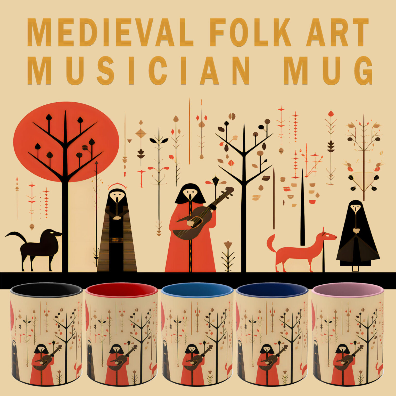 Medieval Folk Art Musician Coffee Mug - Mowbi